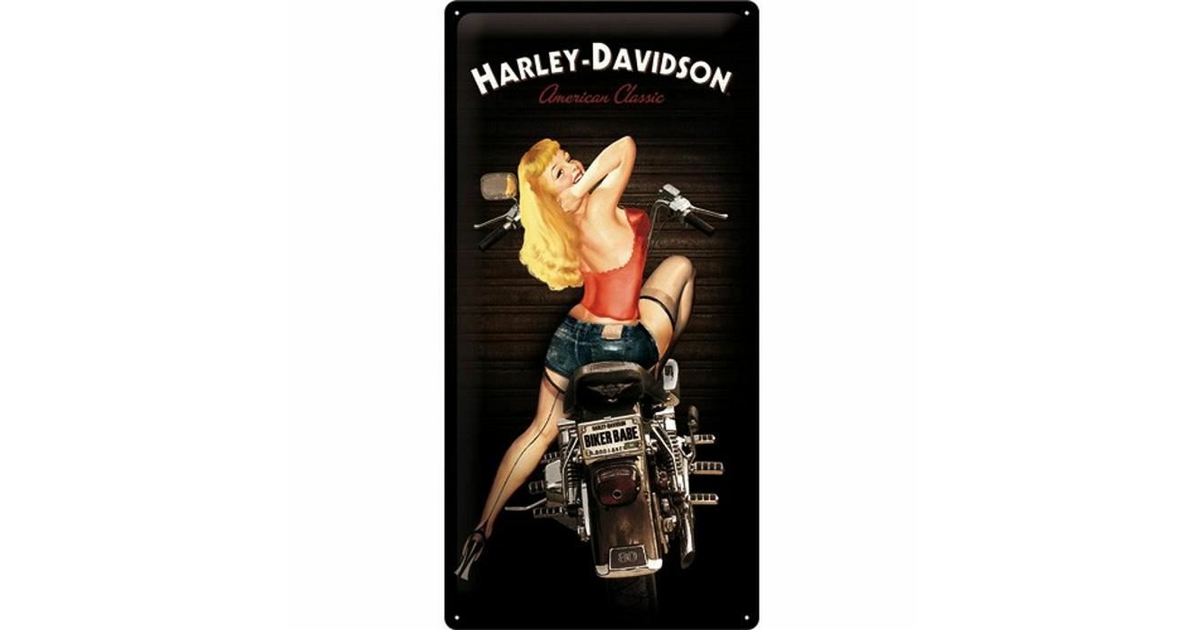 Plaque Harley Davidson Pin Up 25x50 Plaques Moto Cyclo Donut And
